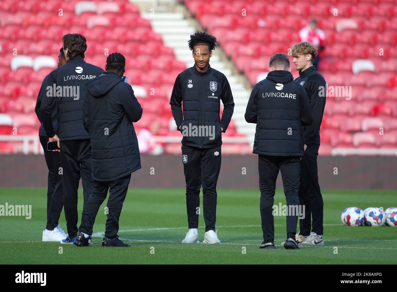 Huddersfield Town inspect the pitch before kick off during the Sky Bet ...