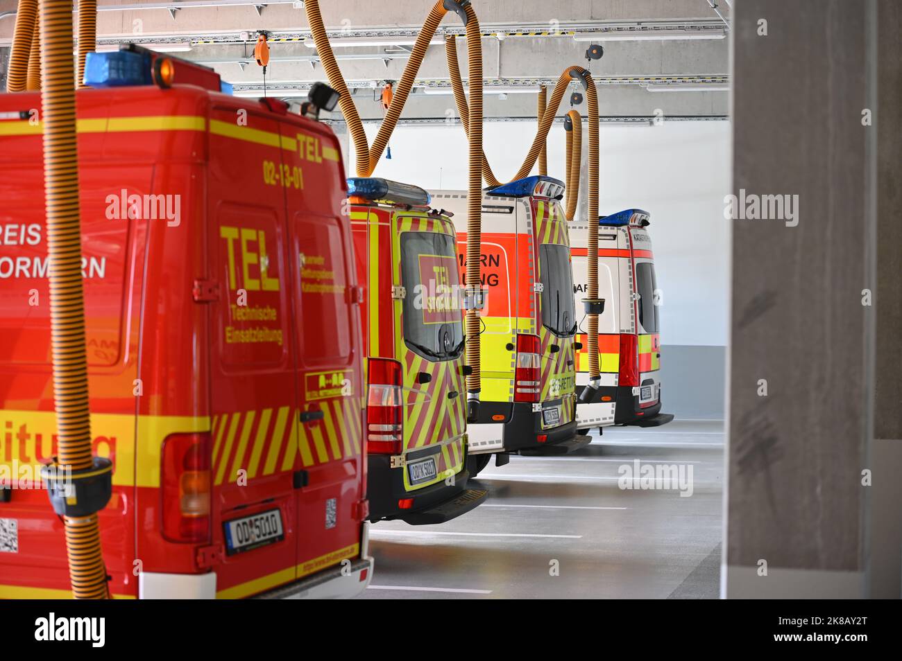 Hammoor, Germany. 22nd Oct, 2022. Several emergency vehicles are ready ...