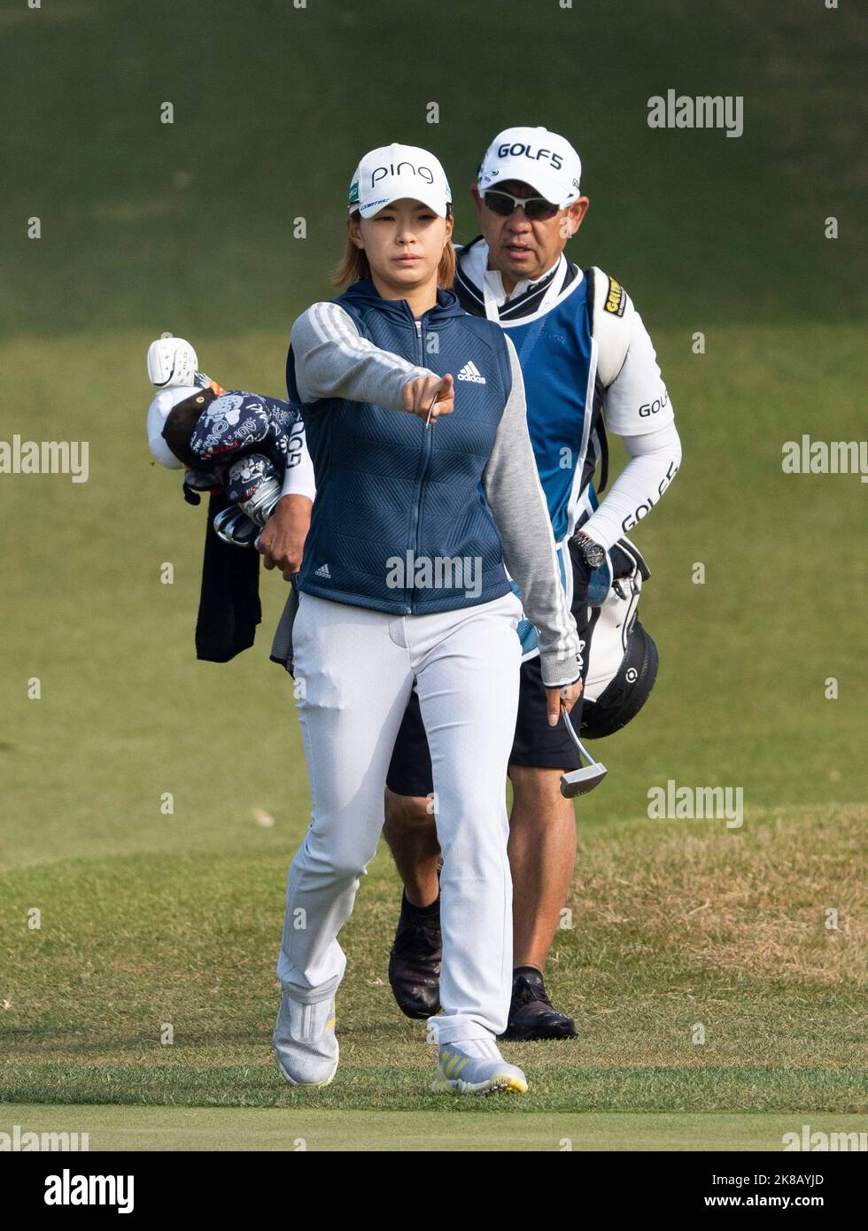 Wonju, South Korea. 22nd Oct, 2022. Hinako Shibuno of Japan, walks green on the 2nd hole during ...
