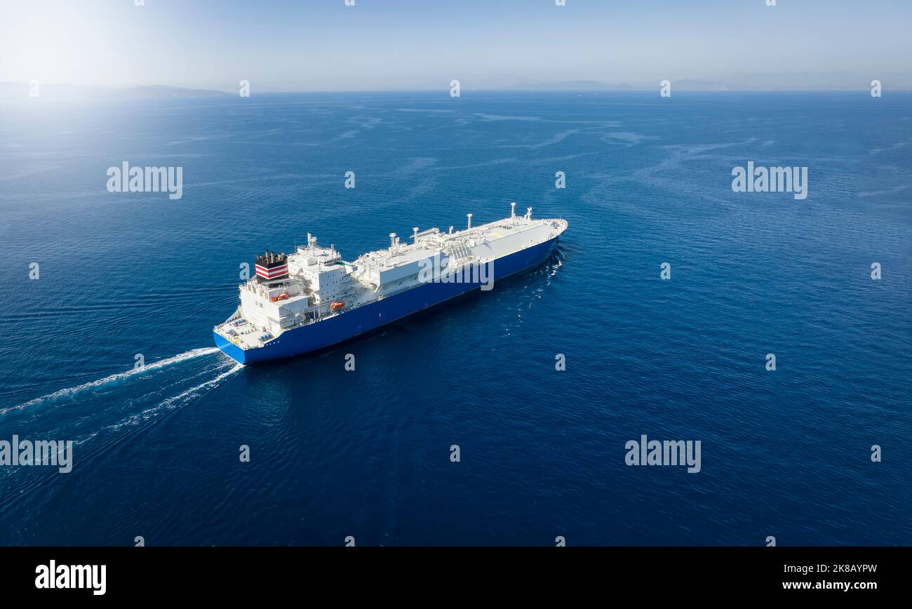 Aerial view of a large LNG or liquid gas tanker ship Stock Photo - Alamy