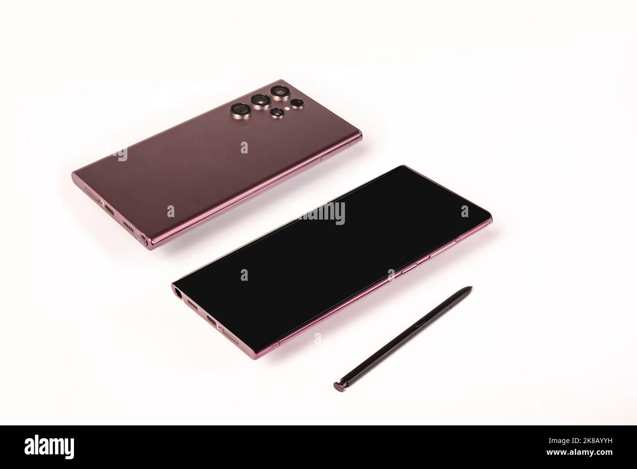 Modern smartphone front and back view with touch pen Stock Photo - Alamy