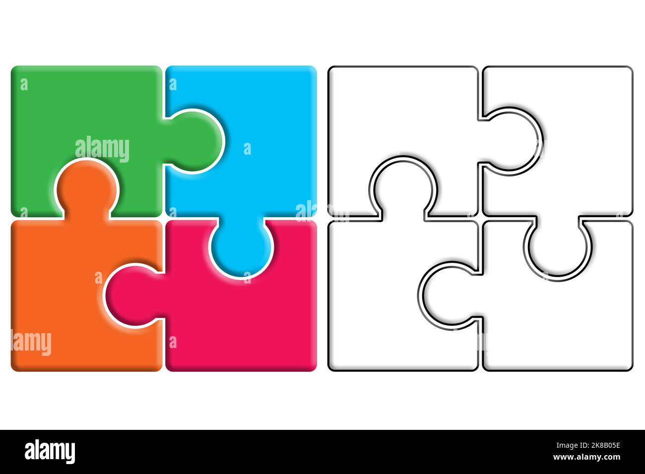 Four pieces jigsaw puzzle isolated, 3d rendering Stock Photo - Alamy