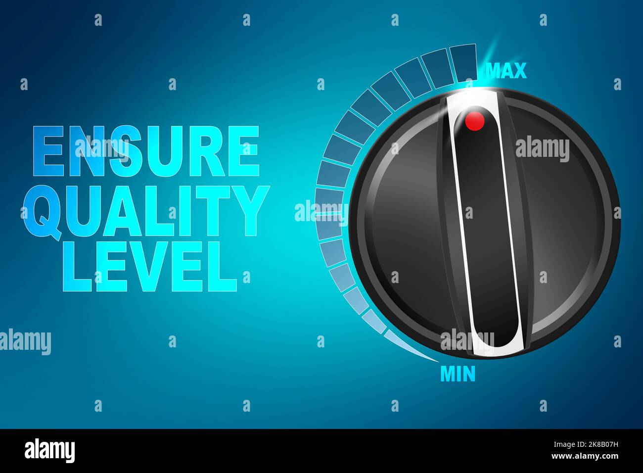 Maximum level of quality level concept with knob, 3d rendering Stock ...
