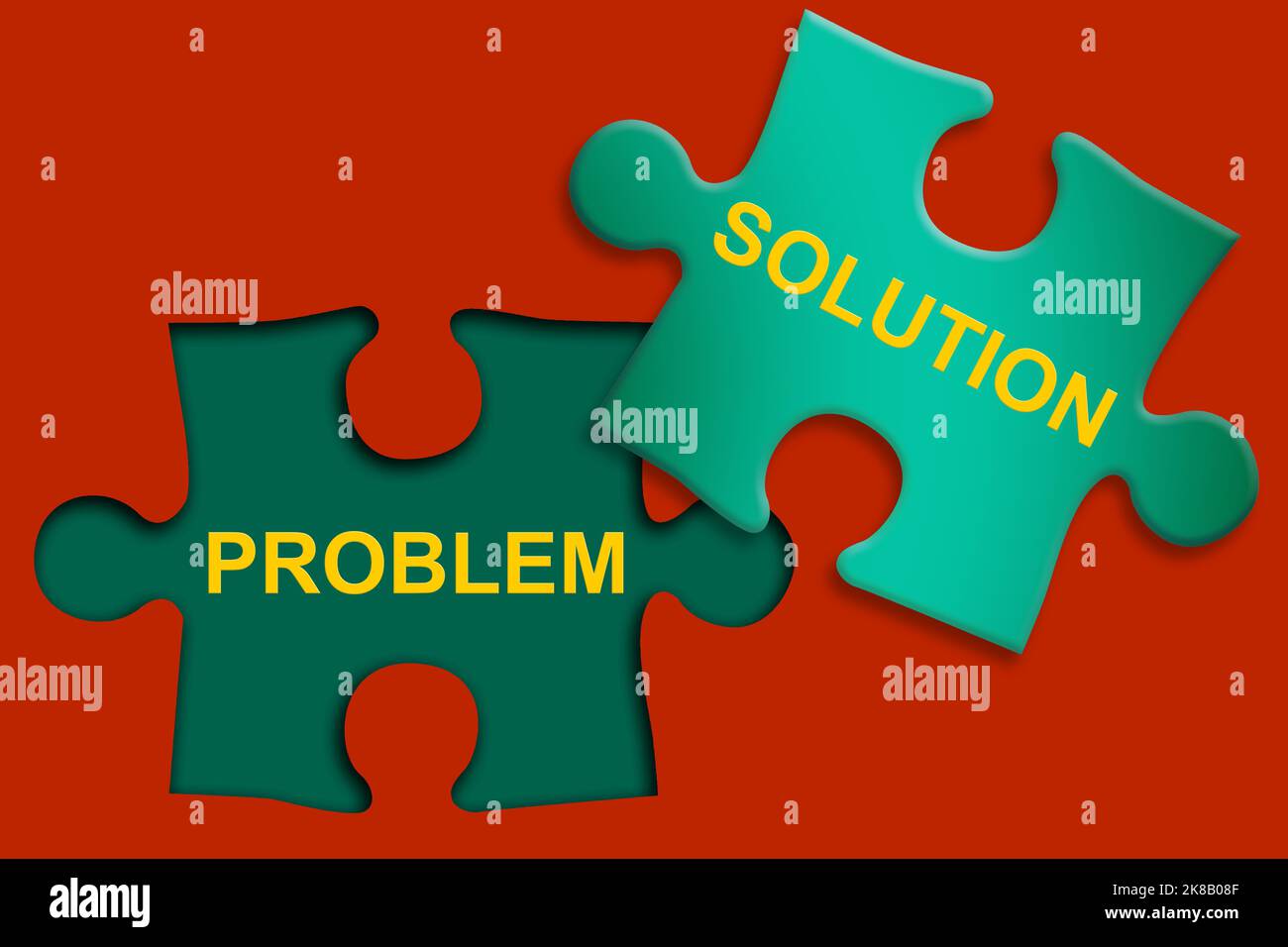 Problem and solution text on jigsaw puzzle, 3d rendering Stock Photo ...