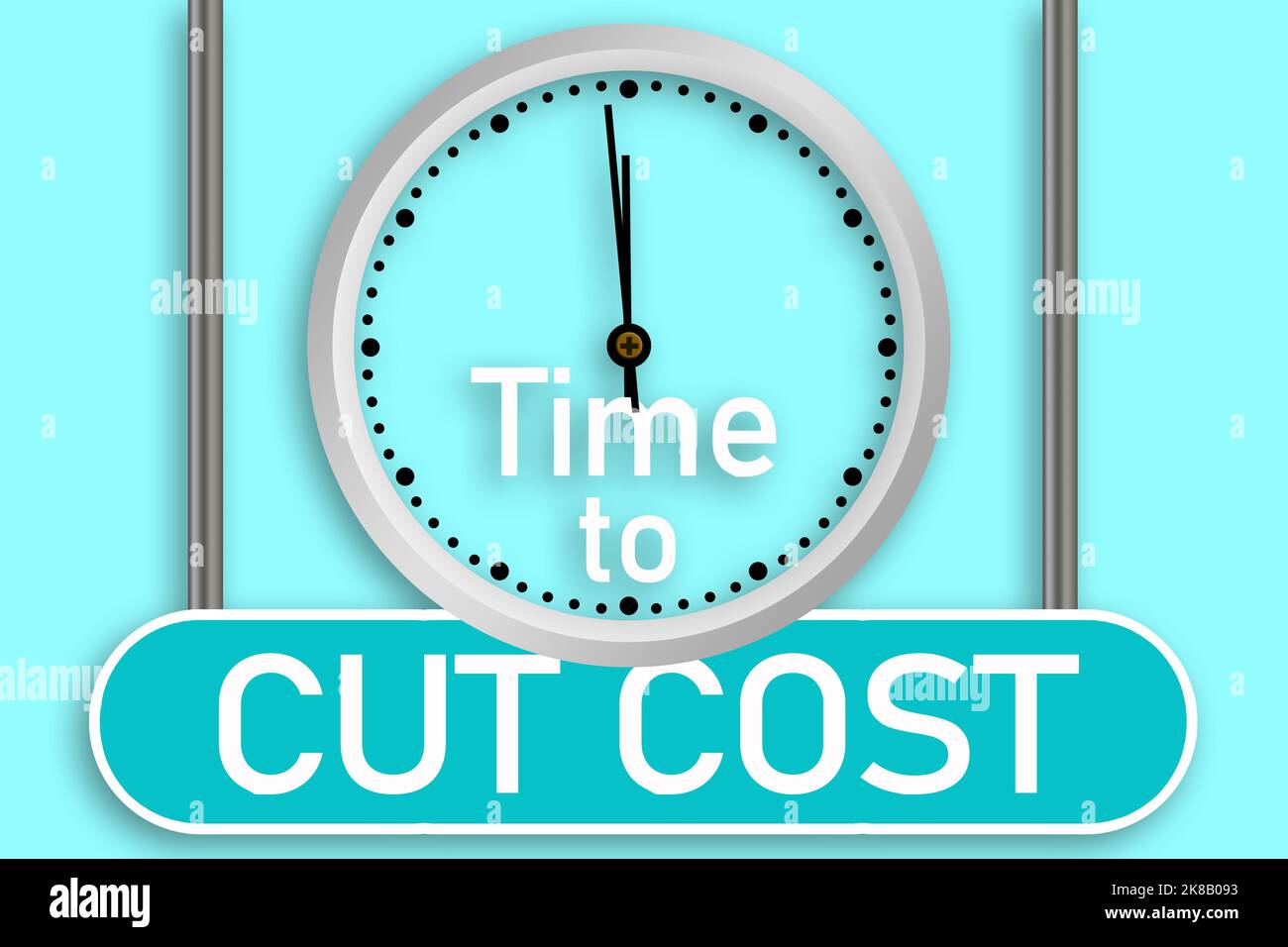 Time to cut cost text message with clock and sign board, 3d rendering ...