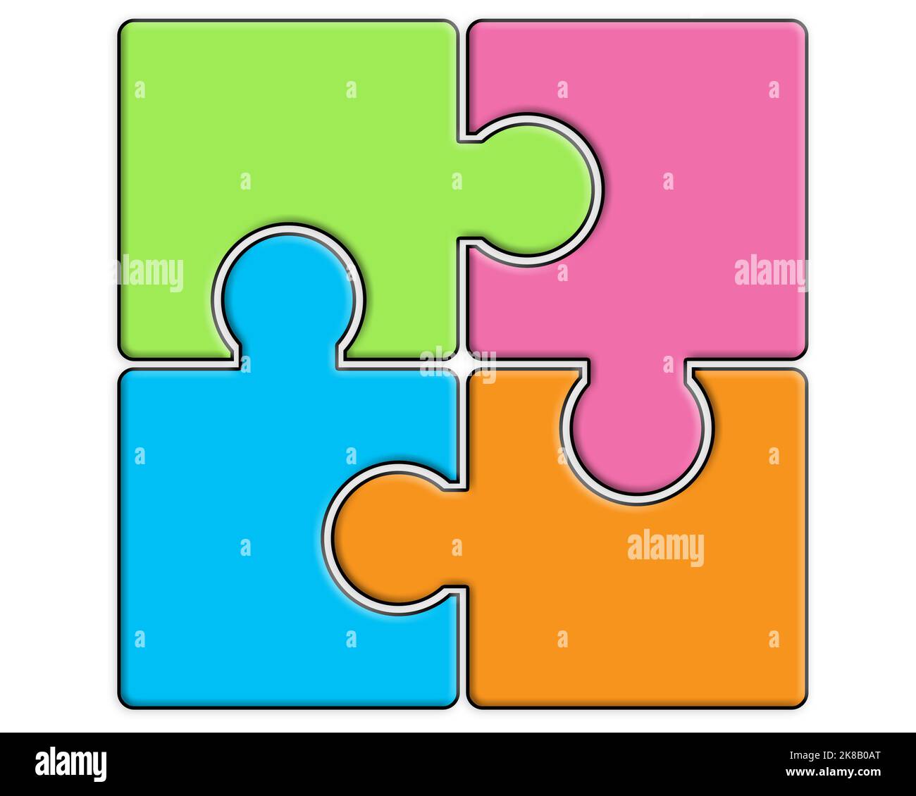 Colorful four pieces jigsaw puzzle isolated, 3d rendering Stock Photo ...