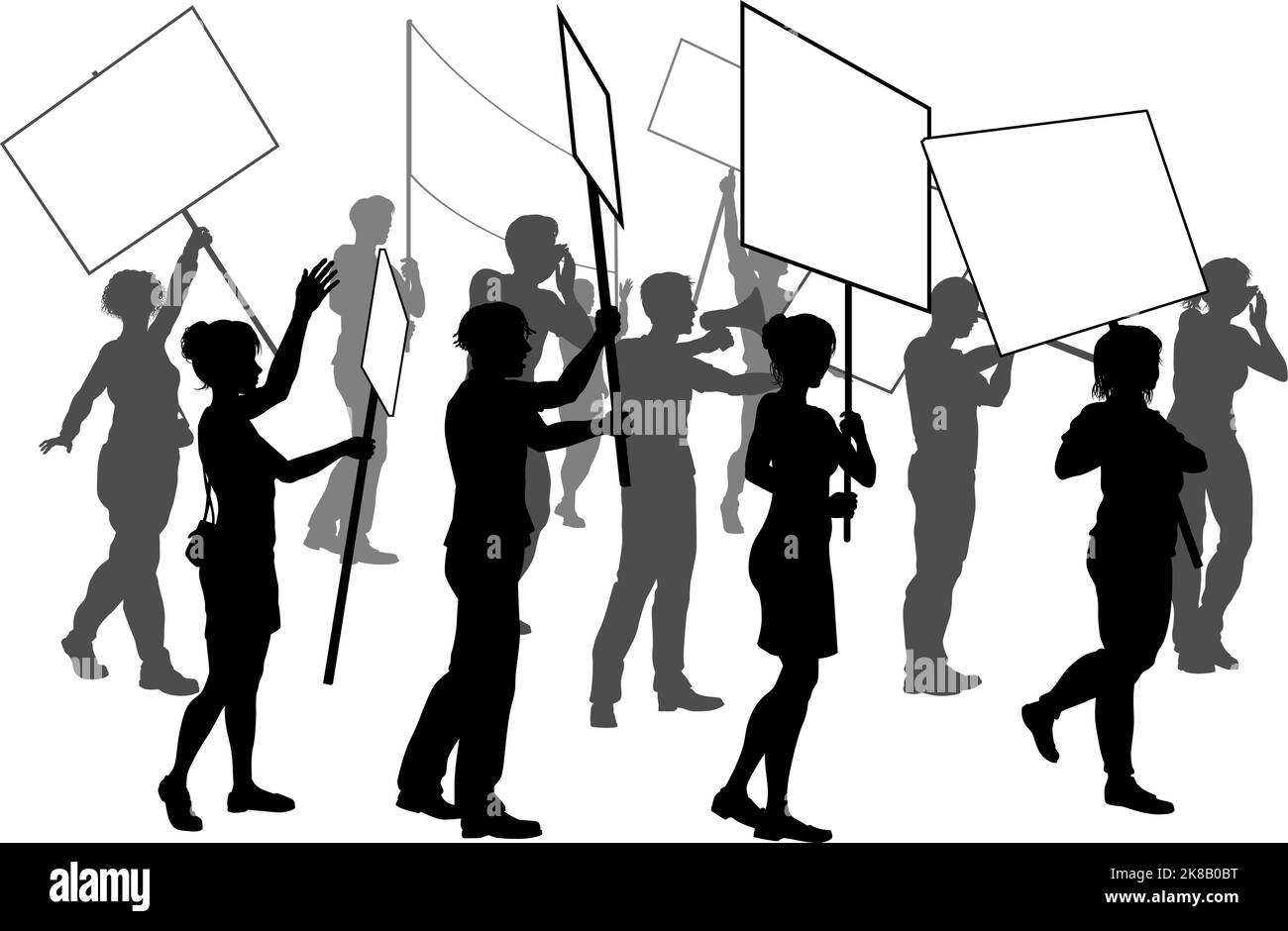Silhouette Demonstrator Crowd Protest Rally Strike Stock Vector Image ...