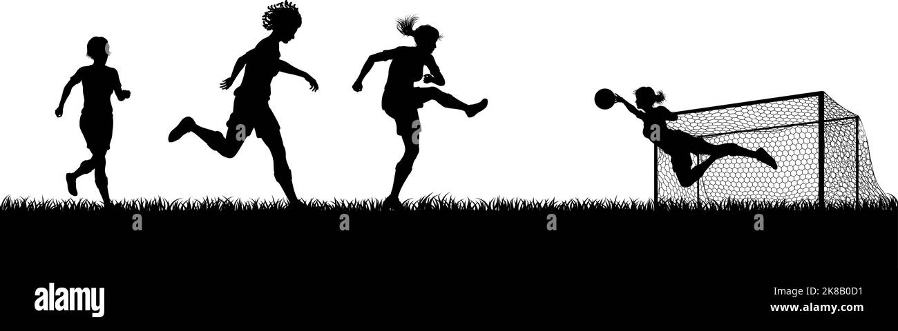 Women Soccer Football Players Scene Silhouette Stock Vector Image & Art ...