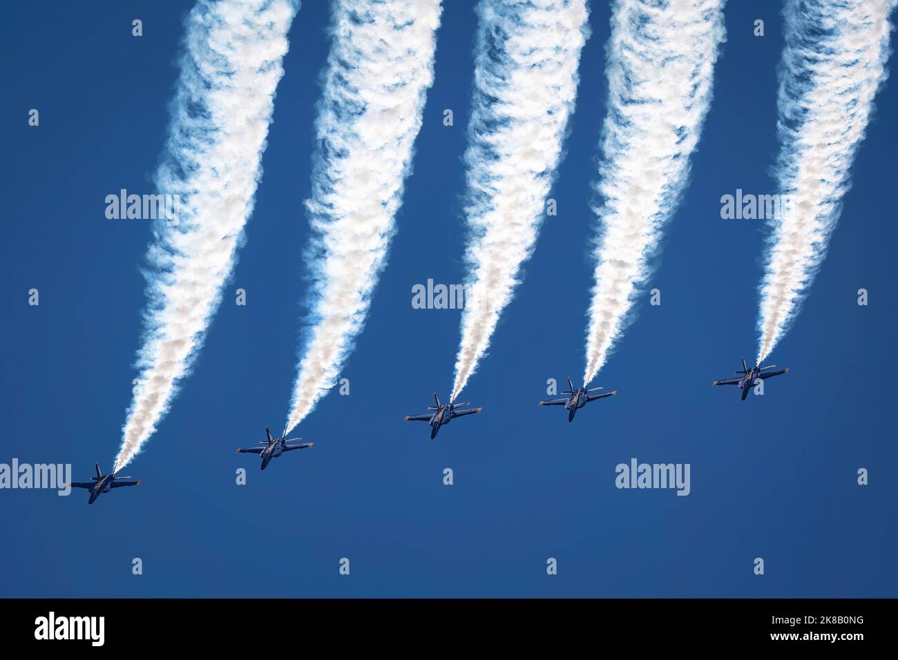 The US Navy Blue Angels, at the bottom of a loop, descend on the 2022 ...