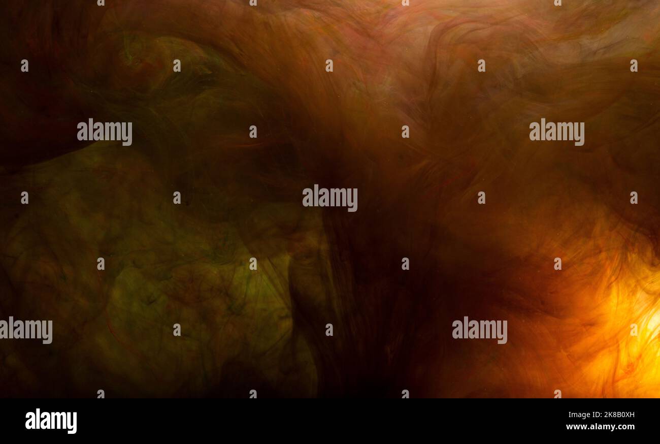 Deep space theme abstract art background with orange ink Stock Photo ...