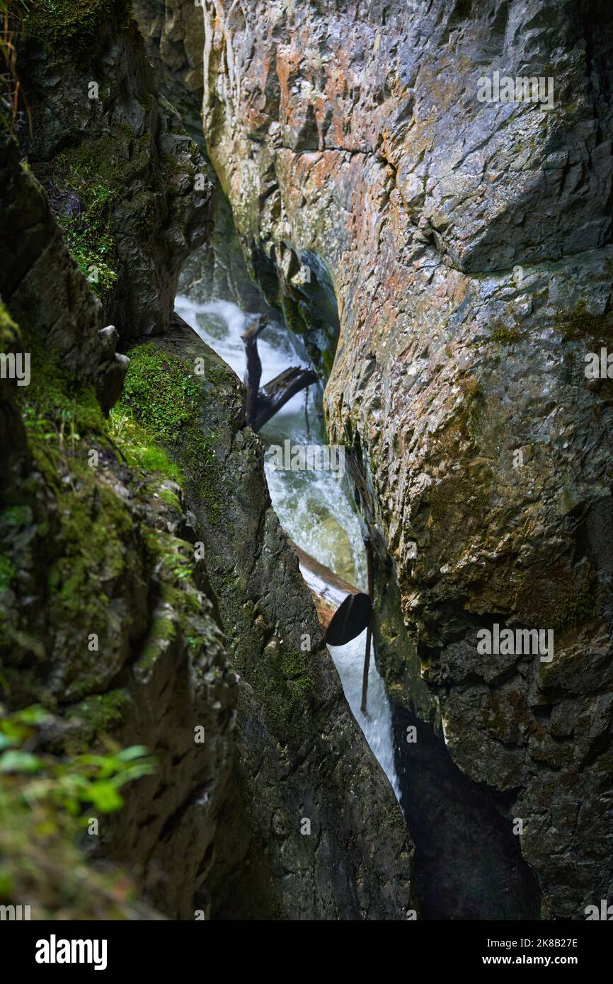 Waterfall in a cave, in a karst system in limestone mountains Stock ...