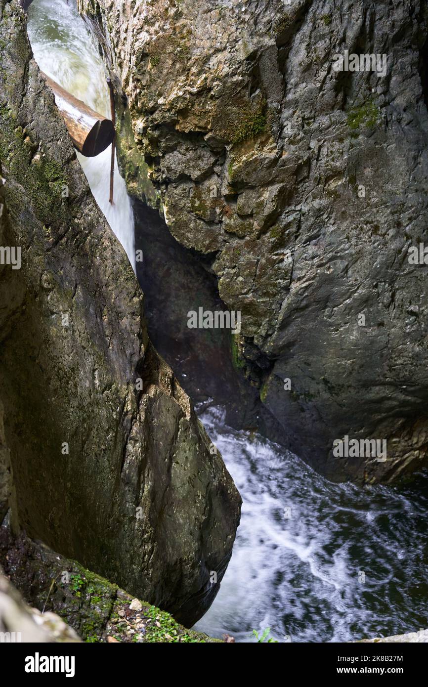 Waterfall in a cave, in a karst system in limestone mountains Stock ...