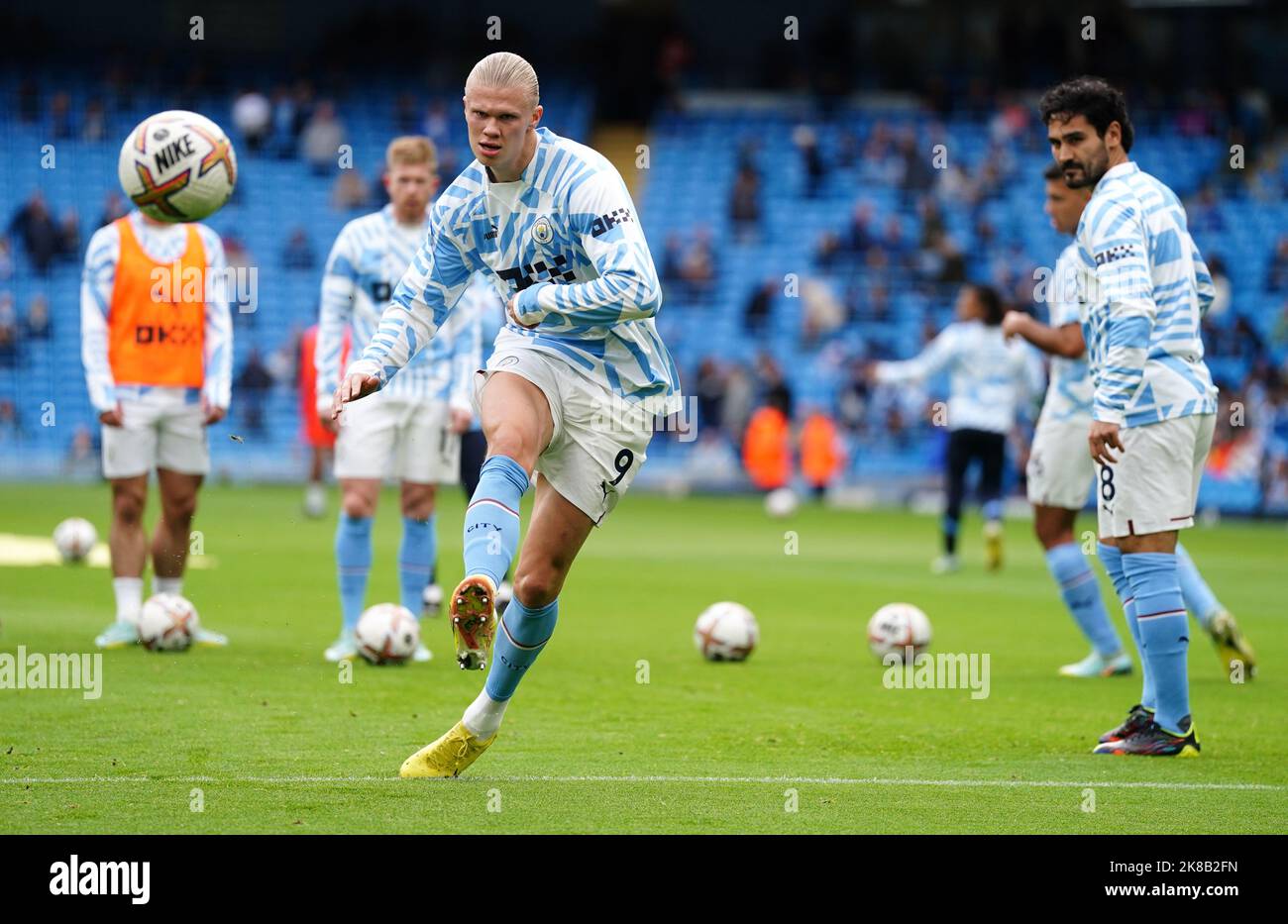 Manchester City's Erling Haaland warms up prior to the Premier League ...