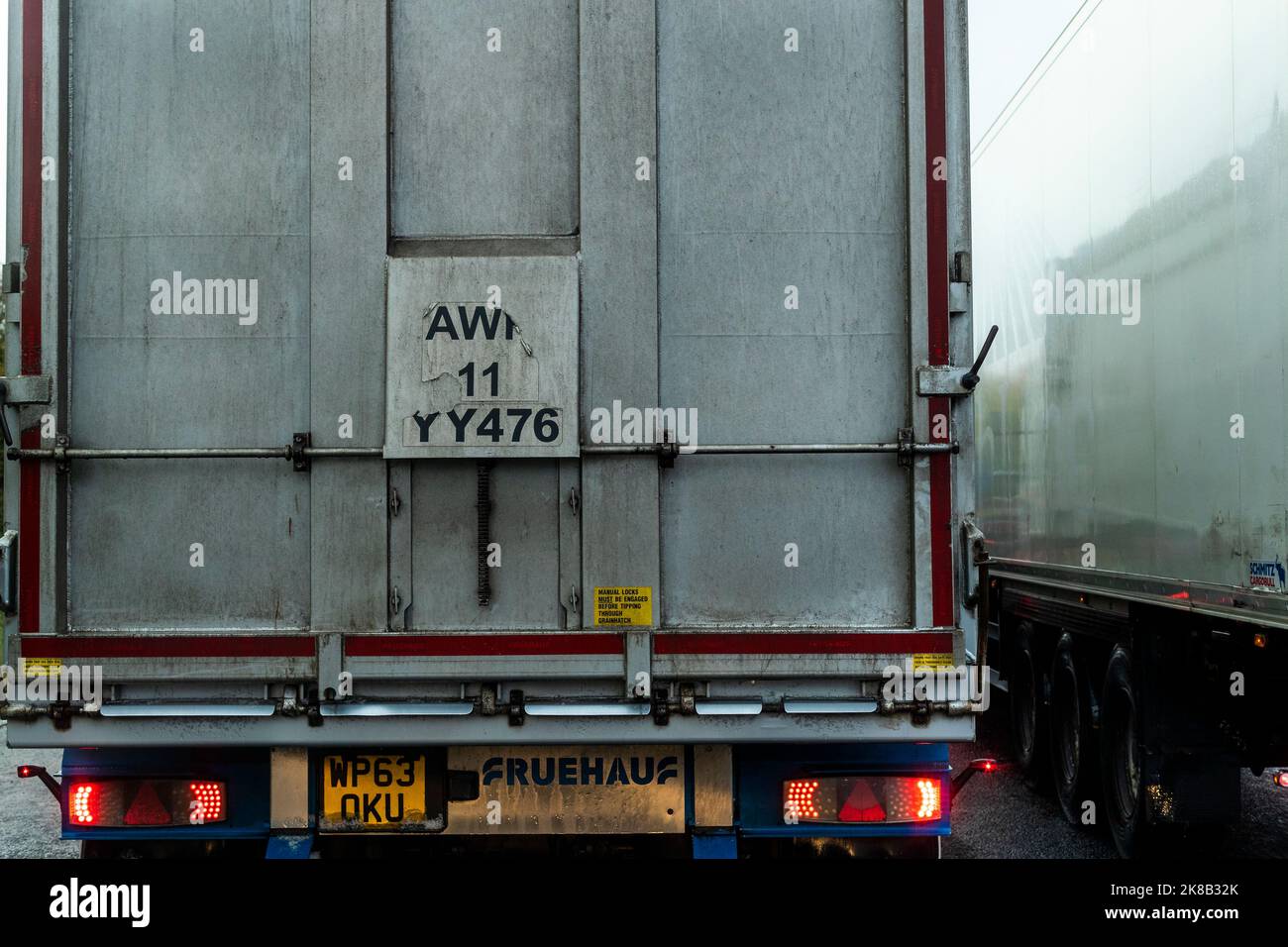Stationary lorries in traffic jam on the M5 Motorway, southbound, Avon ...