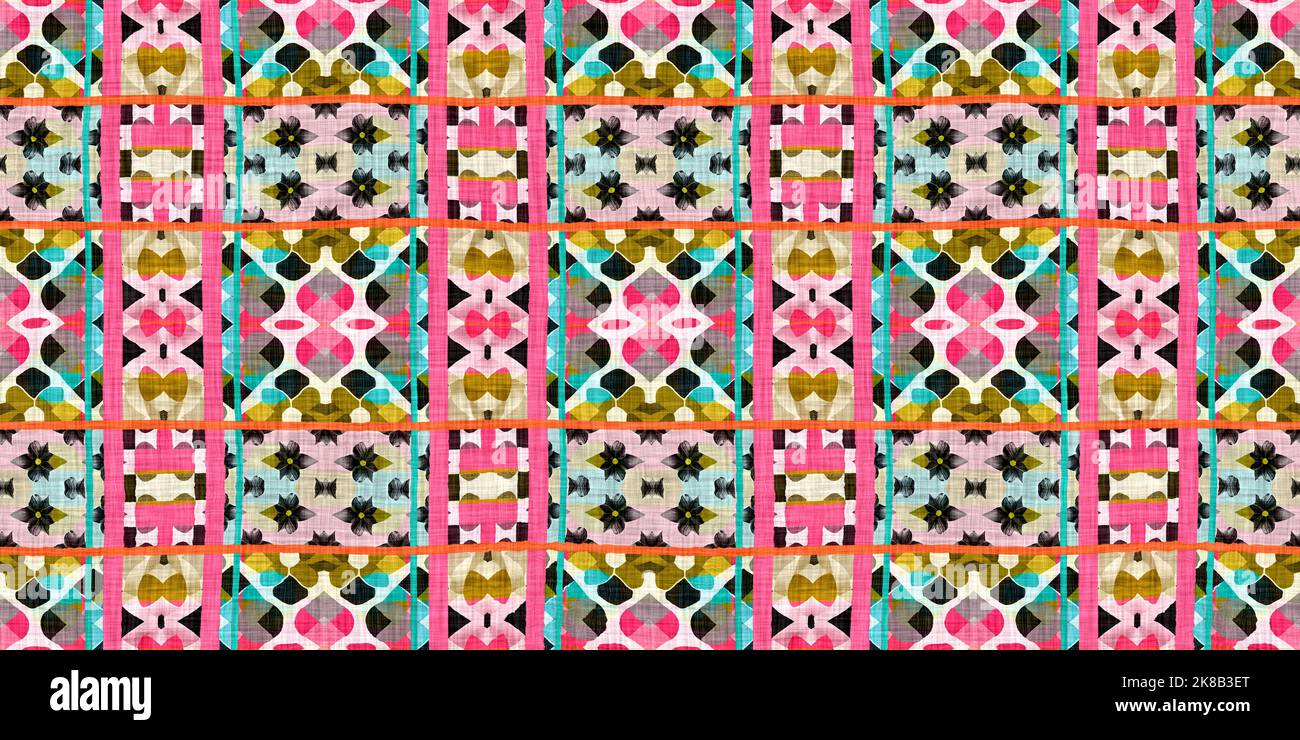 Kitsch pattern geometric retro design in seamless border background ...