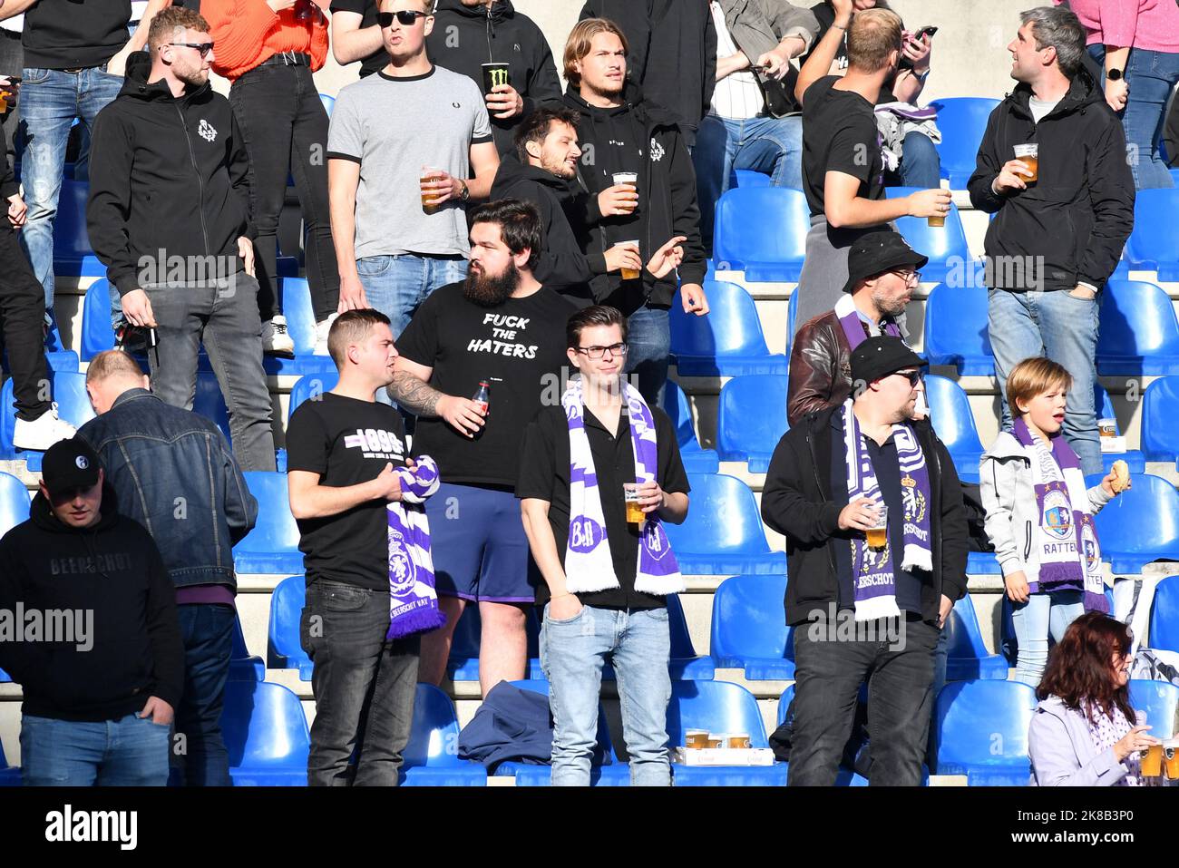 Beerschot's supporters pictured during a soccer match between Jong Genk ...