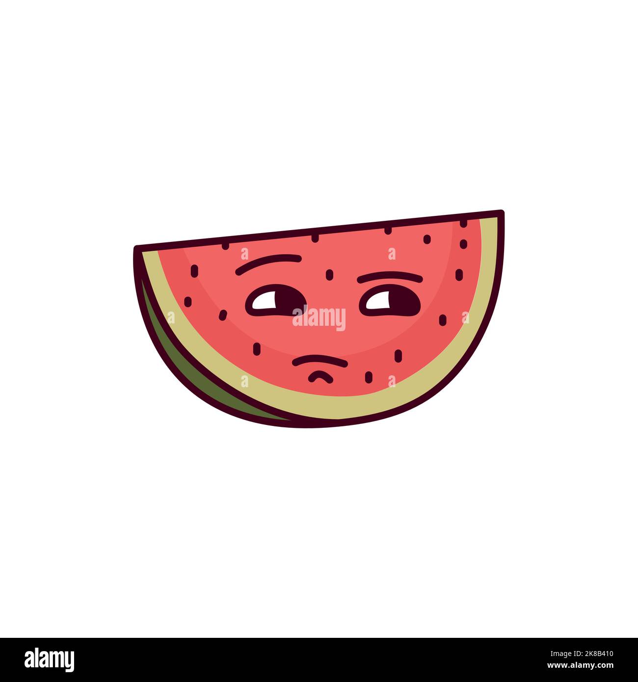 Pensive watermelon color line icon. Mascot of emotions Stock Vector ...