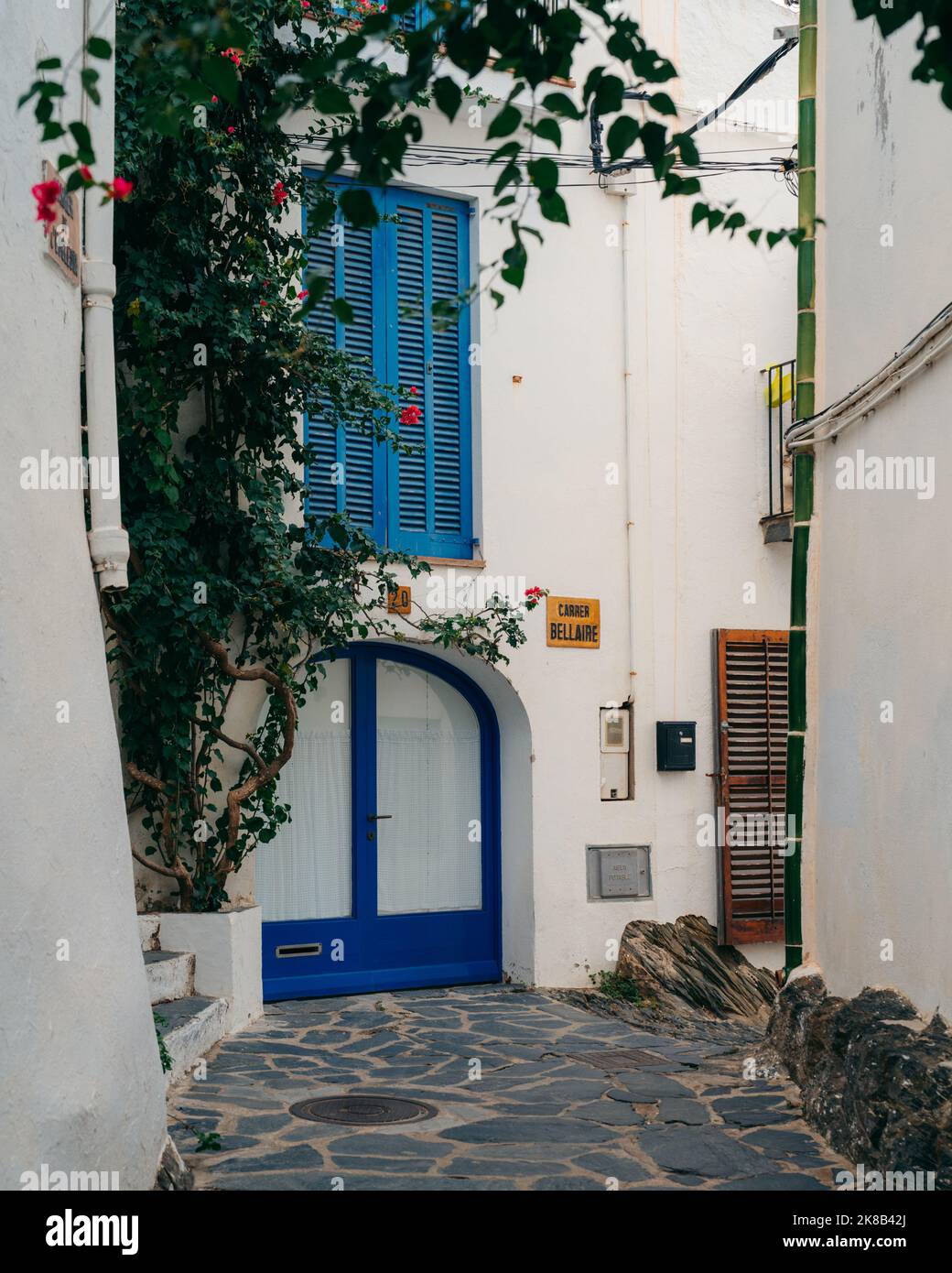 Streets of Cadaques white village in Costa Brava in Spain Stock Photo ...
