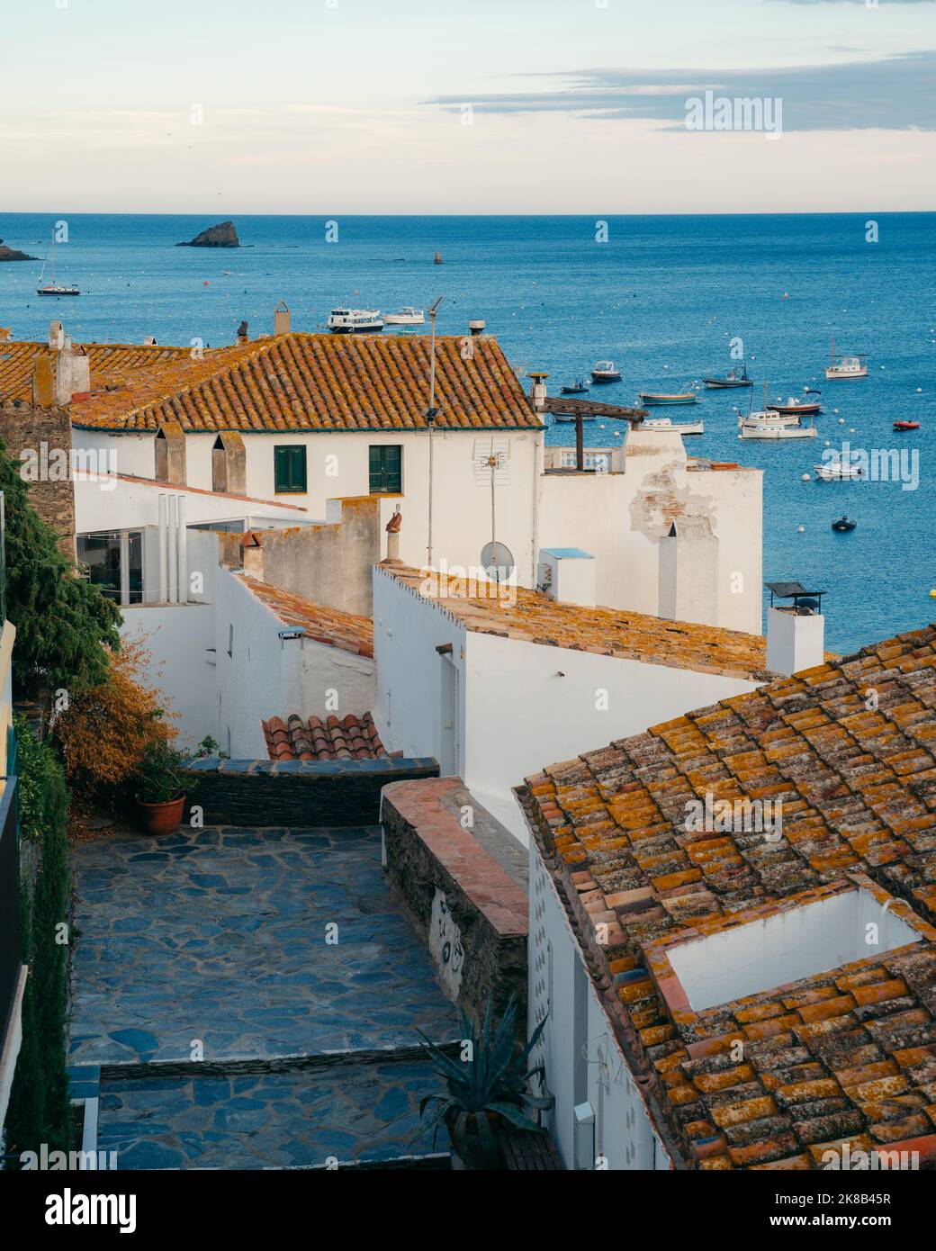 Streets of Cadaques white village in Costa Brava in Spain Stock Photo ...