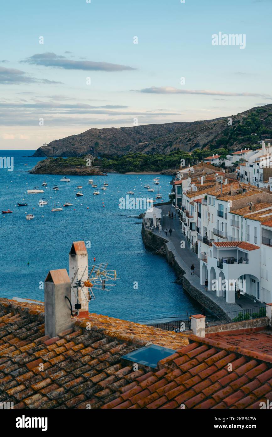 Streets of Cadaques white village in Costa Brava in Spain Stock Photo ...