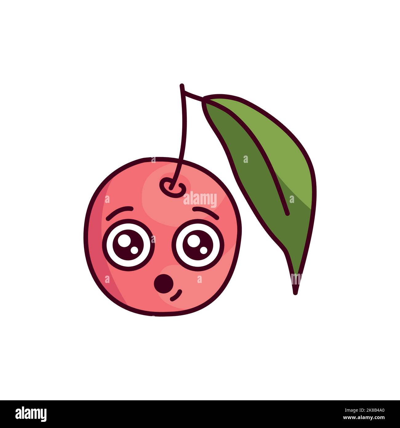 Cherry with the emotion of interest color line icon. Mascot of emotions ...