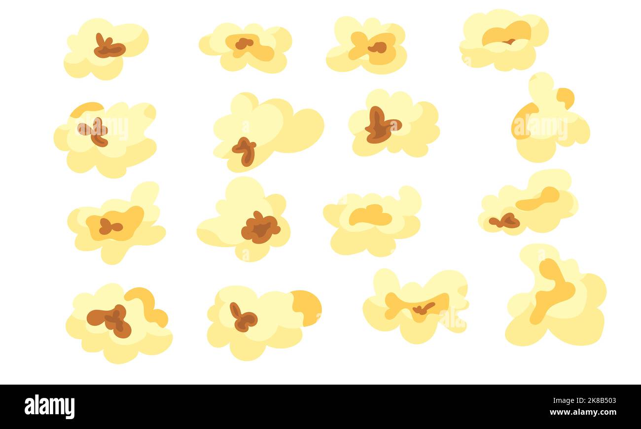 Set cartoon kernels popcorn and pop corn snack. Collection tasty icon ...