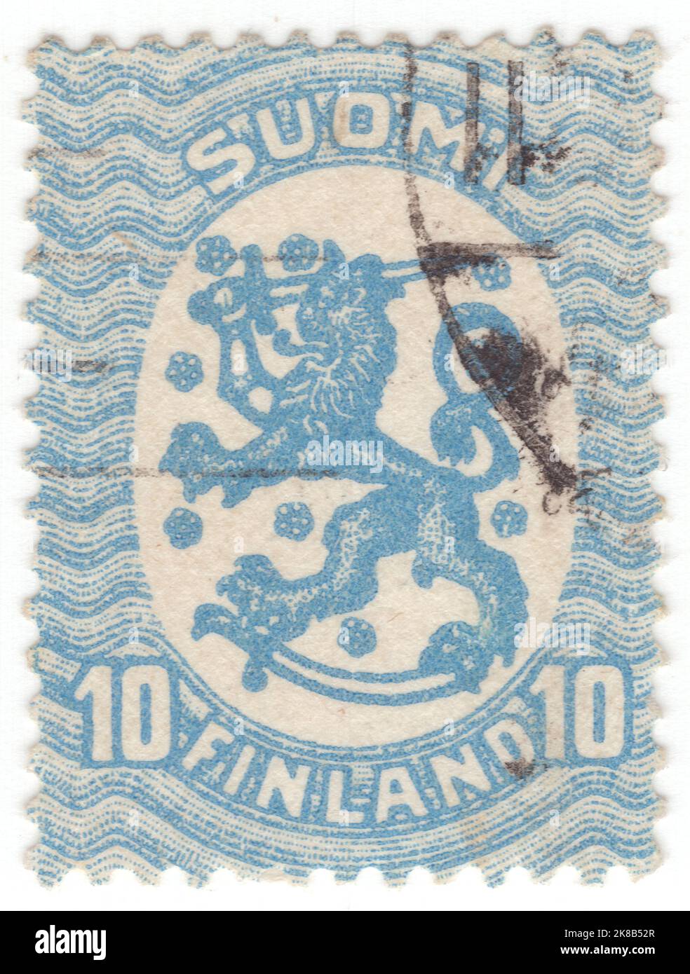 FINLAND - 1921: An 10 pennia light blue postage stamp depicting Finnish ...