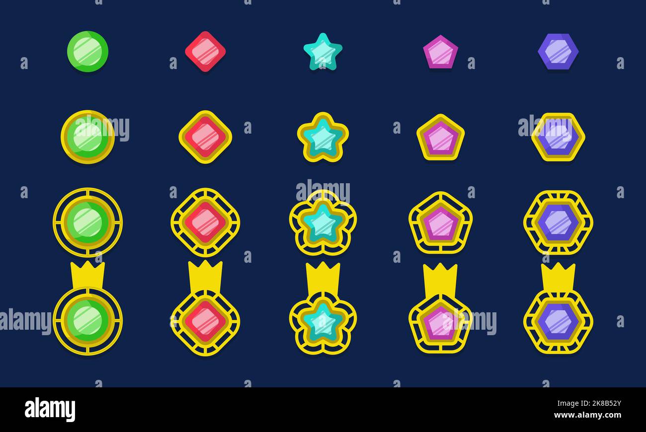 Game gem progress set and cartoon gui icon. Collection level up award ...