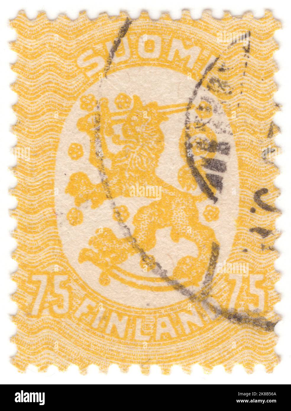 FINLAND - 1921: An 75 pennia yellow postage stamp depicting Finnish ...