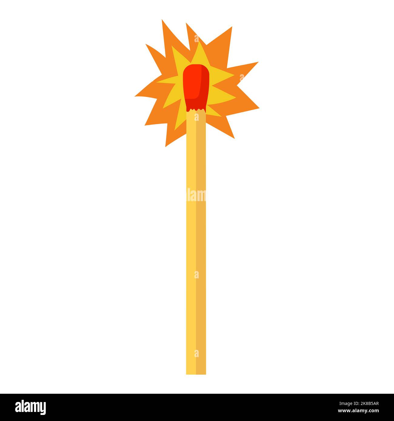 Burning match animation and flame ignite wooden stick. Matchstick fire ...