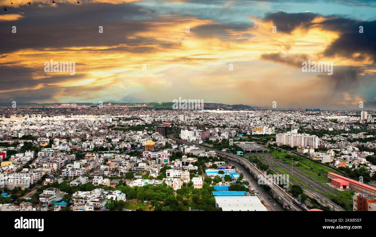 aerial drone hyperlapse shot with monsoon clouds moving about with ...