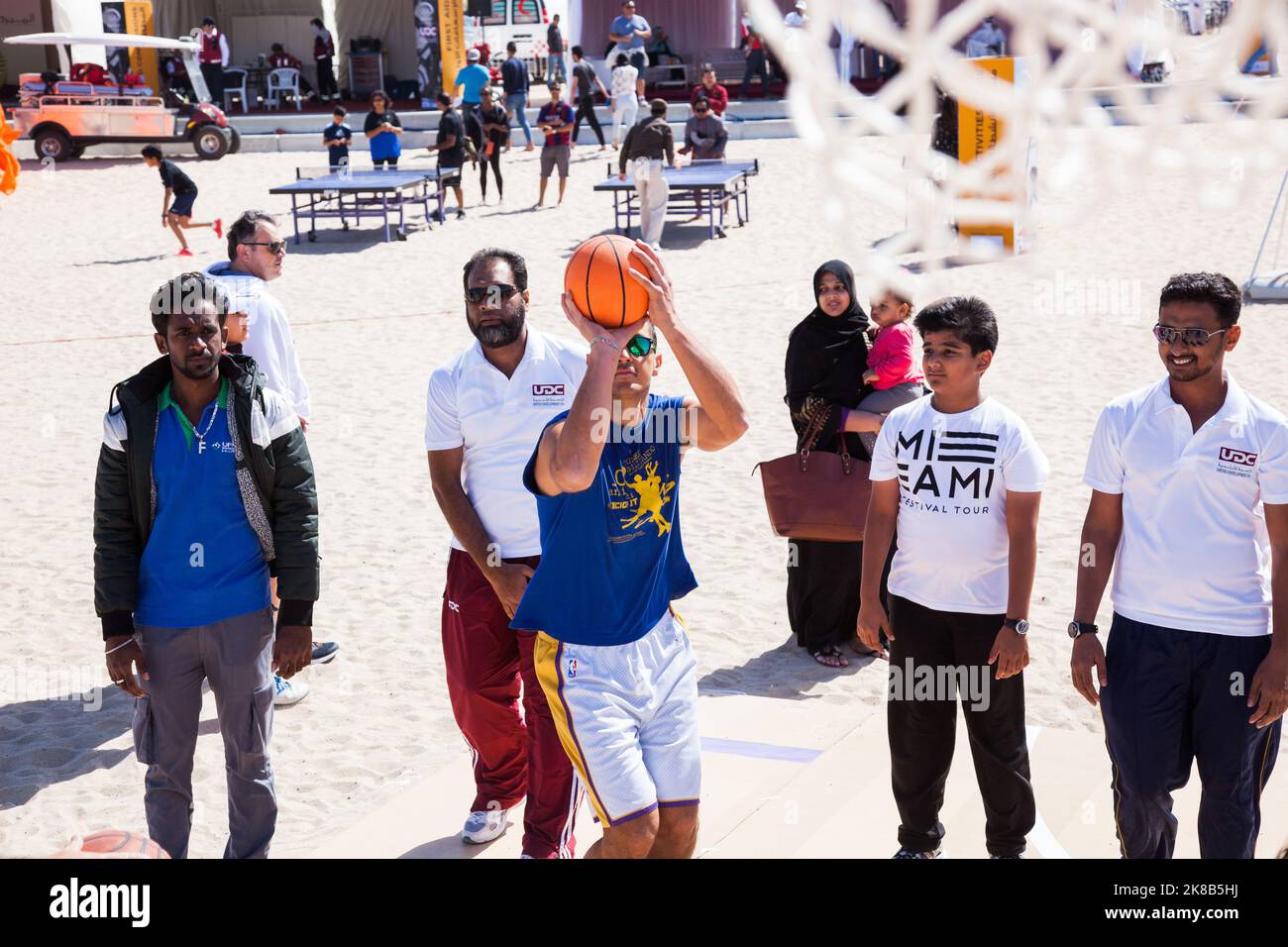 Doha ,Qatar-February 14,2016 : Local people enjoy basketball at an ...