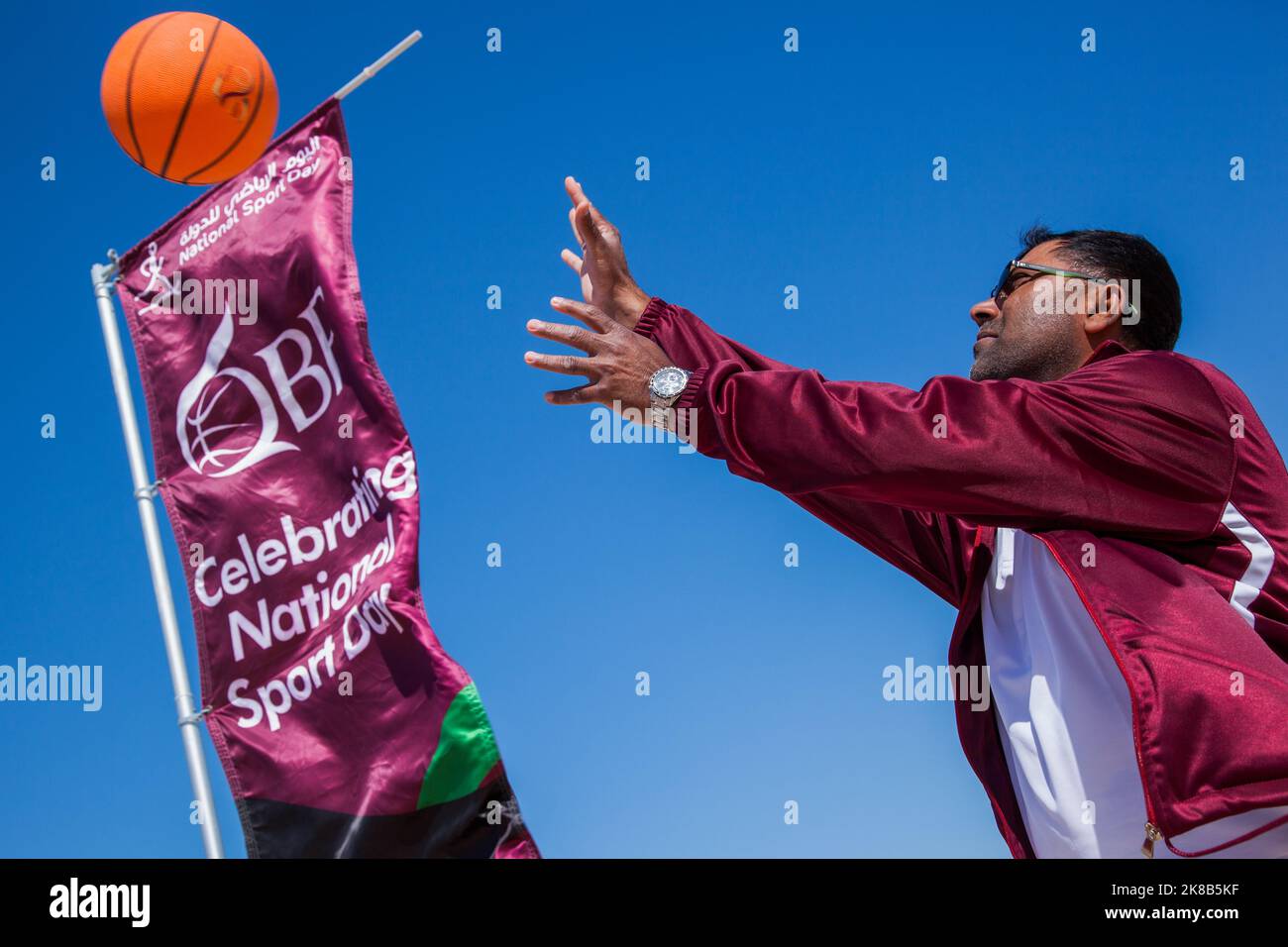 Doha ,Qatar-February 14,2016 : Local people enjoy basketball at an ...