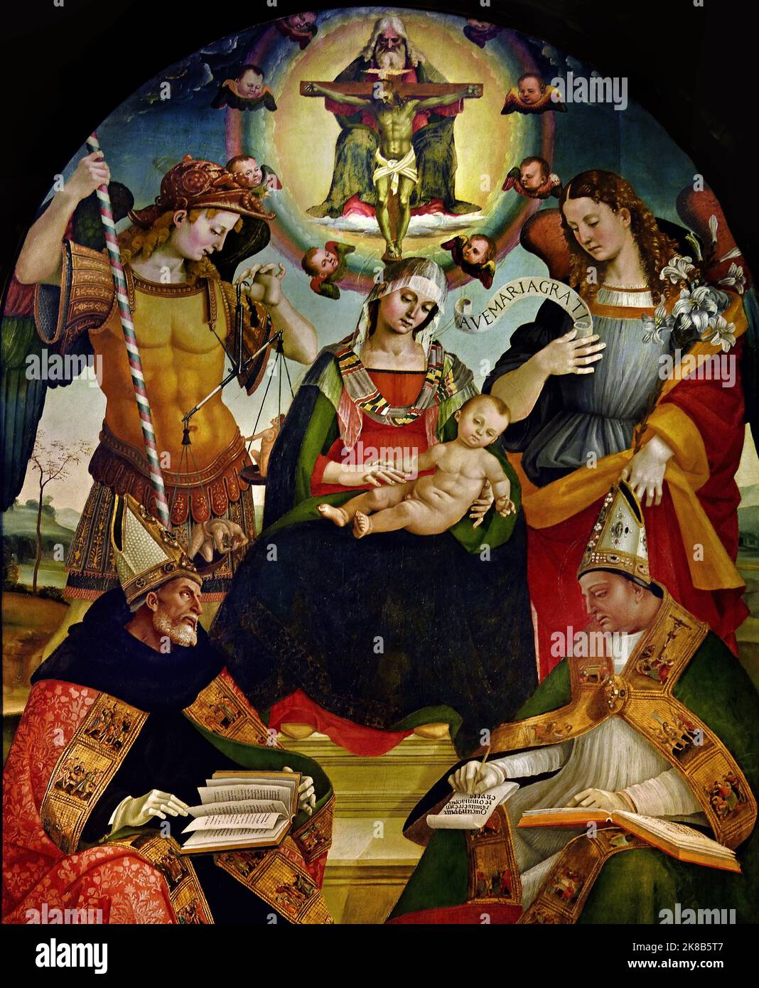 The Trinity, the Virgin and Child, the Archangels Michael and Gabriel ...