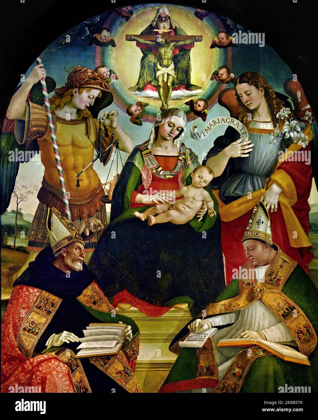 The Trinity, the Virgin and Child, the Archangels Michael and Gabriel ...