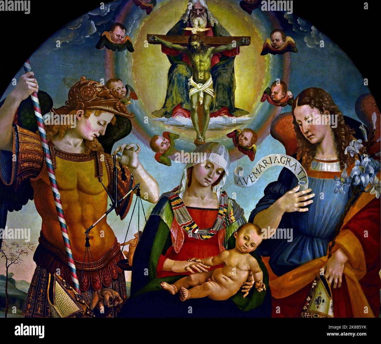 The Trinity, the Virgin and Child, the Archangels Michael and Gabriel and Saints Augustine and ...