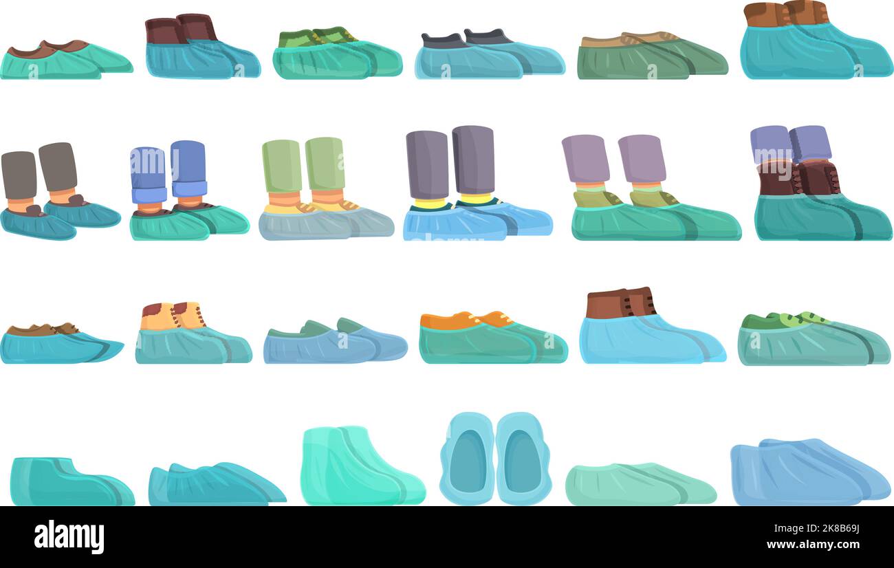 Shoe covers icons set cartoon vector. Hospital protection. Footwear ...