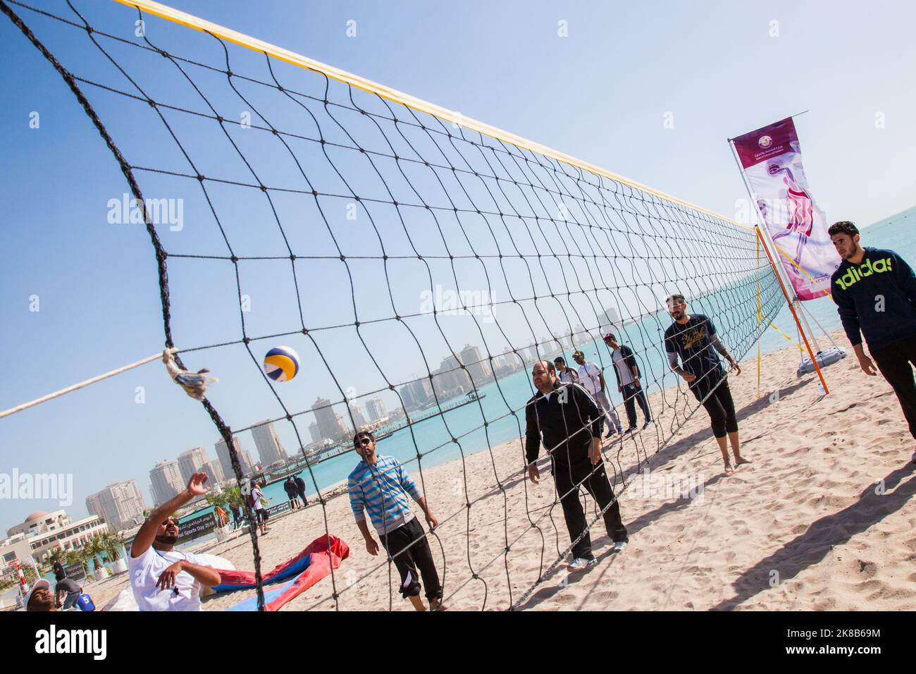 Doha ,Qatar-February 14,2016 : Beach volleyball on the occasion of the Cultural diversity ...