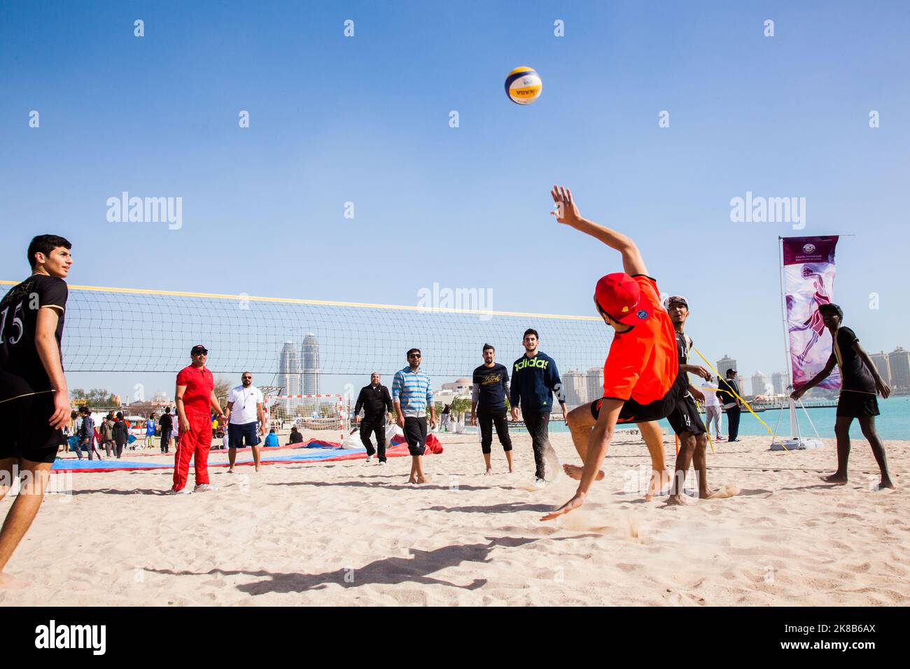 Doha ,Qatar-February 14,2016 : Beach volleyball on the occasion of the Cultural diversity ...