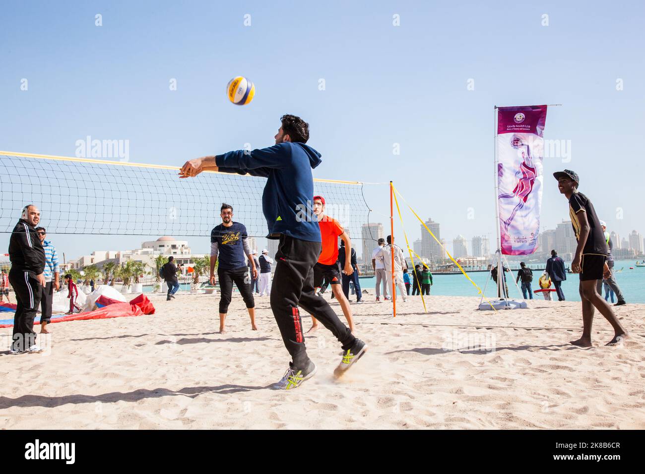 Doha ,Qatar-February 14,2016 : Beach volleyball on the occasion of the Cultural diversity ...