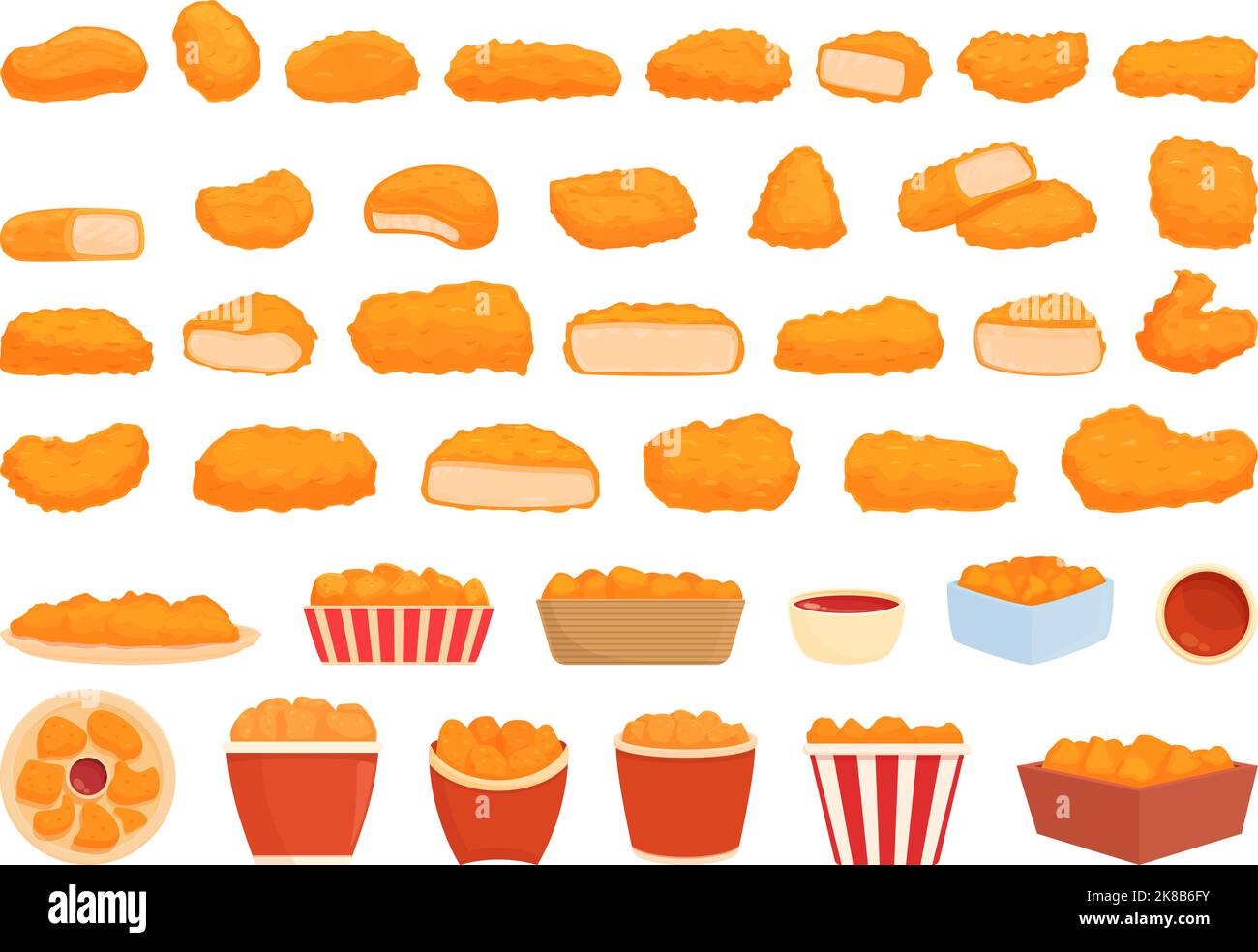 Chicken nuggets icons set cartoon vector. Grill basket. Finger cook ...