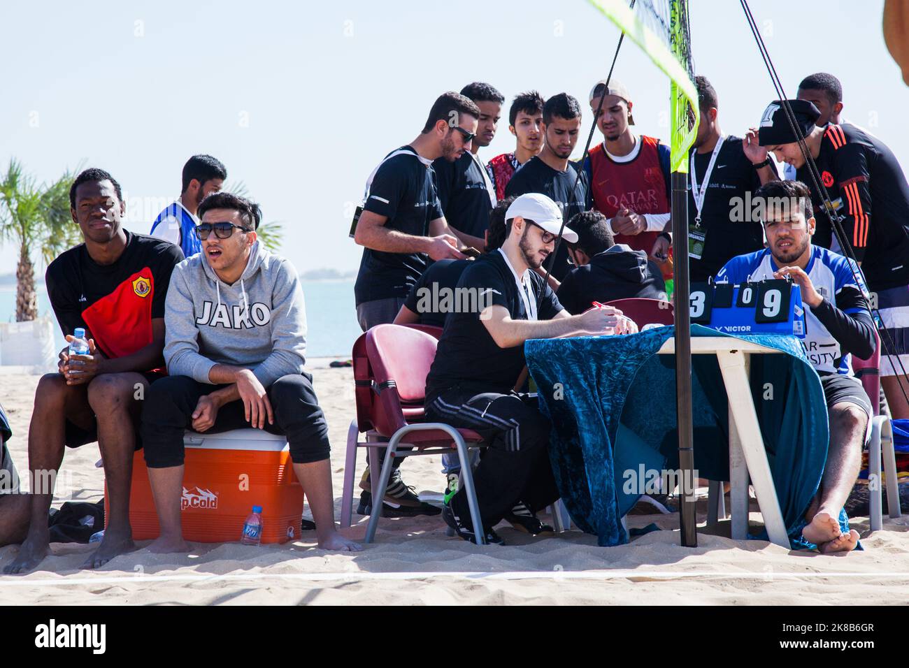 Doha ,Qatar-February 14,2016 : Beach volleyball on the occasion of the Cultural diversity ...