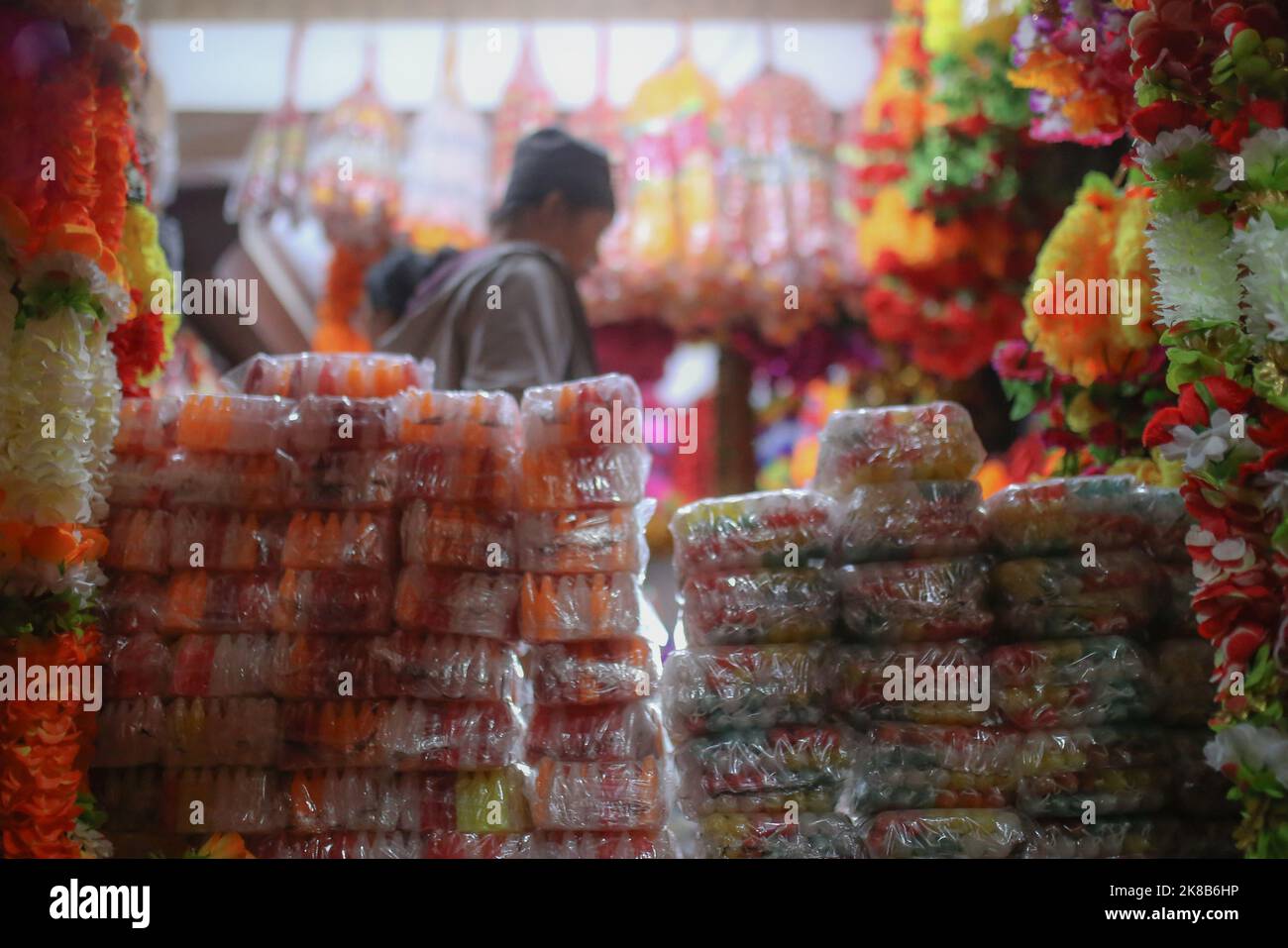 On October.21, 2022 in Kathmandu, Nepal. Colourful candles are pictured ...