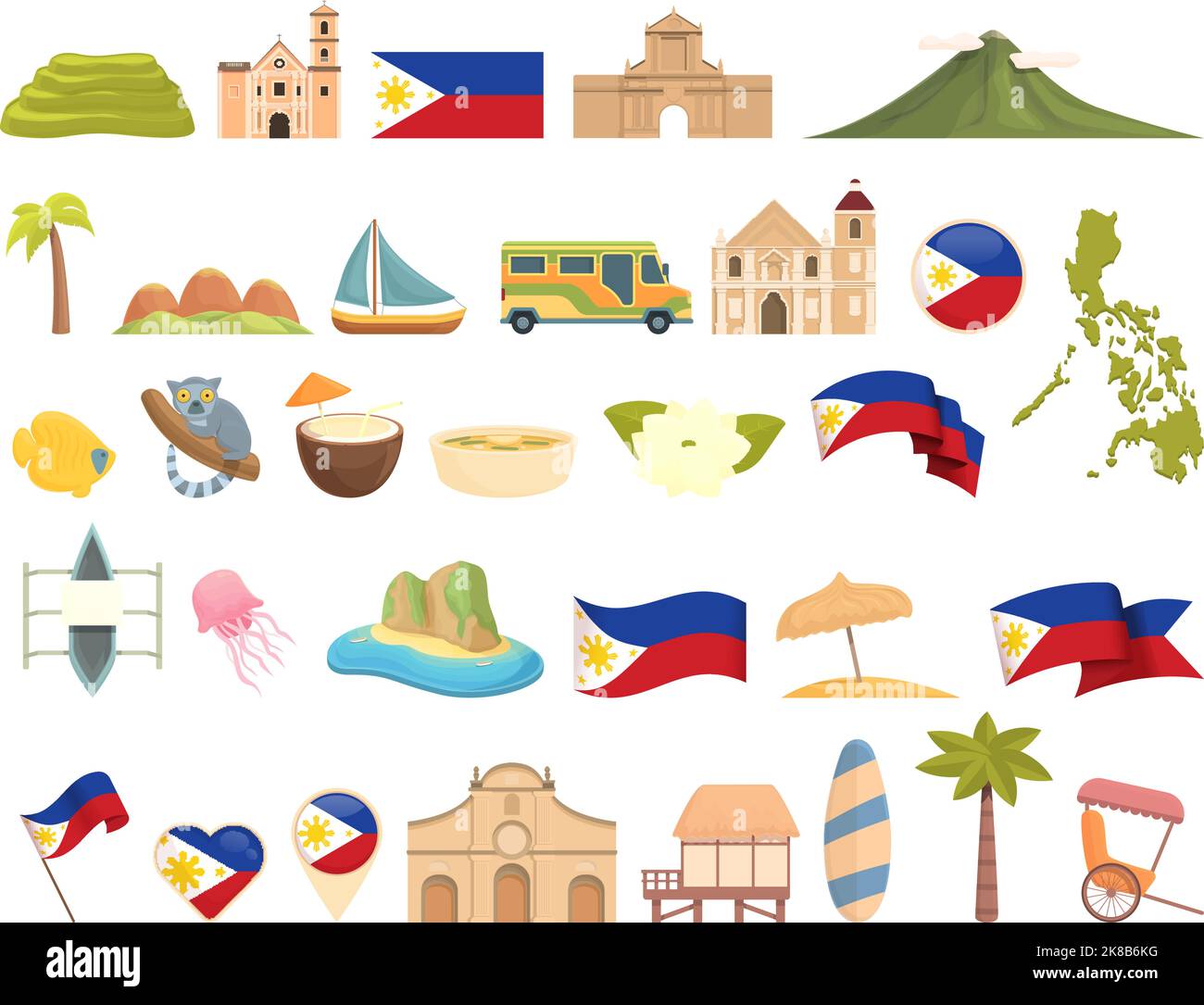 Philippines icons set cartoon vector. Bohol tarsier. Landmark culture ...