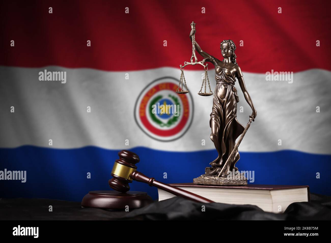 Paraguay flag with statue of lady justice, constitution and judge ...