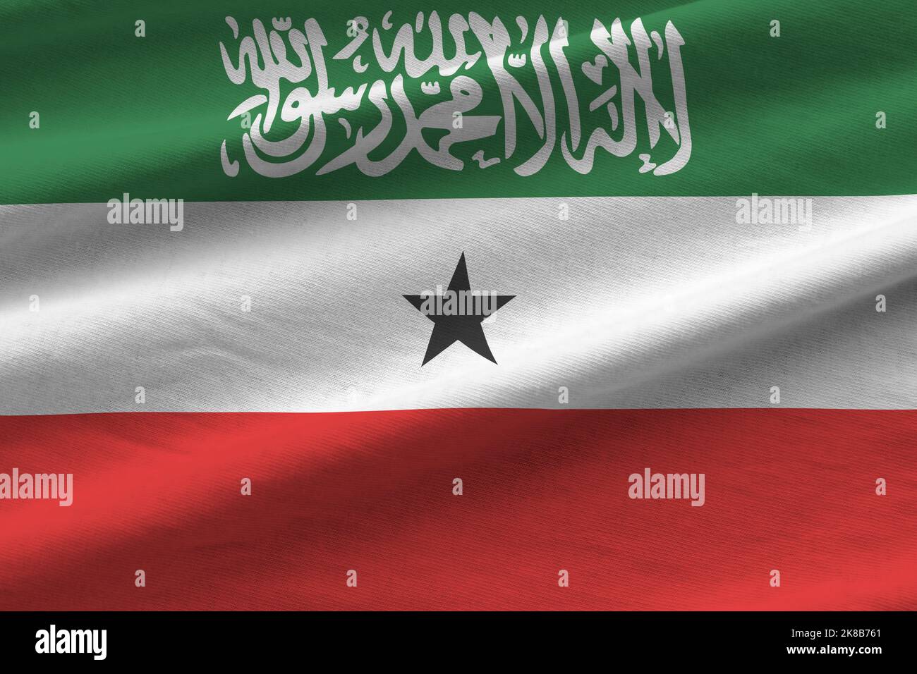 Somaliland flag with big folds waving close up under the studio light indoors. The official ...