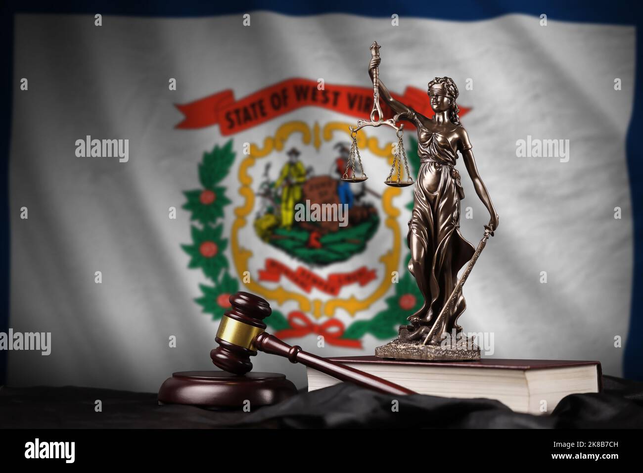 West Virginia US state flag with statue of lady justice, constitution ...