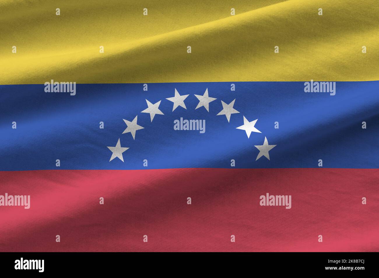 Venezuela flag with big folds waving close up under the studio light ...
