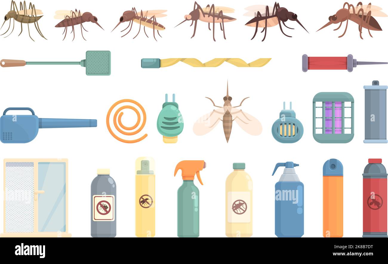 Mosquito protective icons set cartoon vector. Aerosol bite. Repellent ...