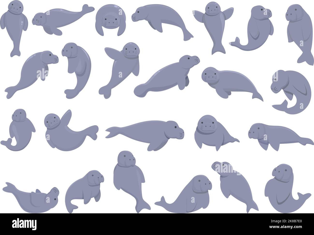 Dugong icons set cartoon vector. Water animal. Aquatic character Stock ...